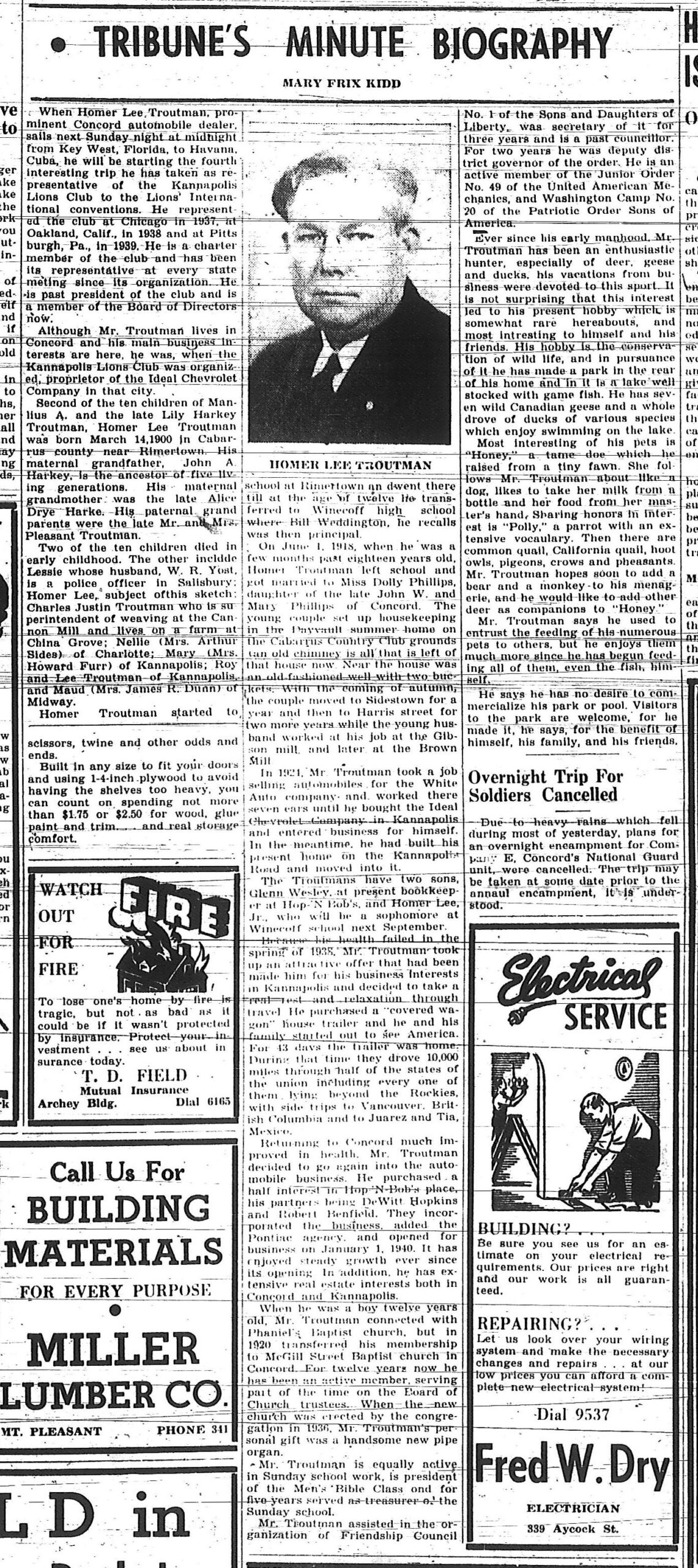 TROUTMAN, Homer Lee - Historic Cabarrus Association, Inc.
